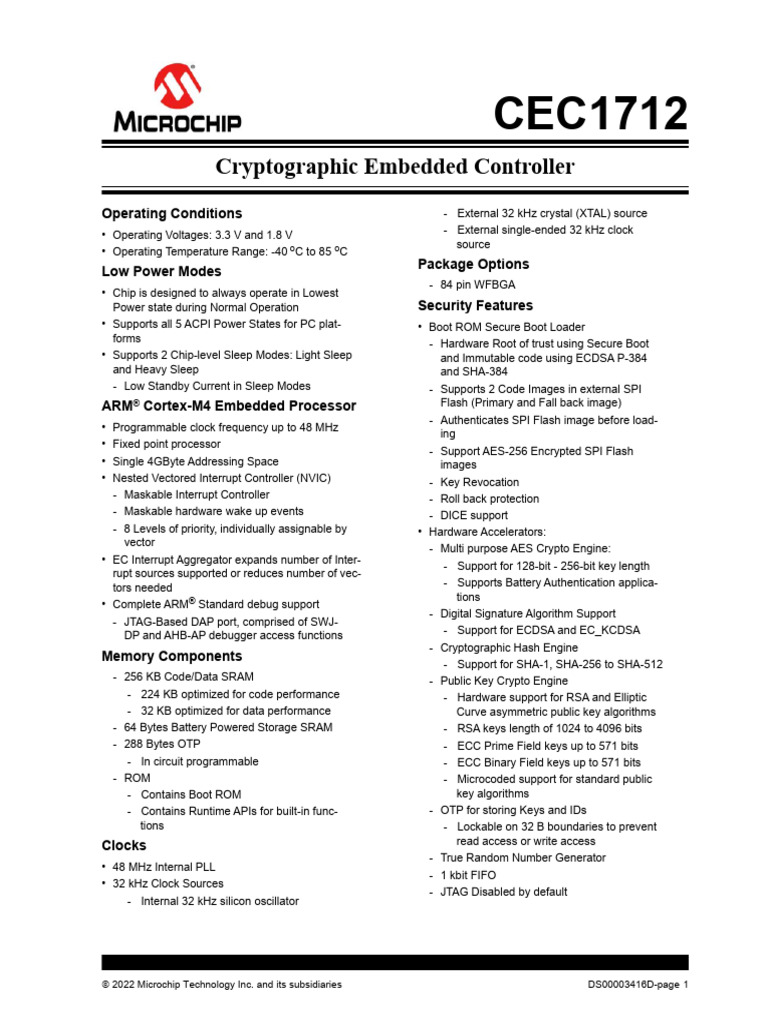 CEC1712 Data Sheet DS00003416D | PDF | Microcontroller | Booting
