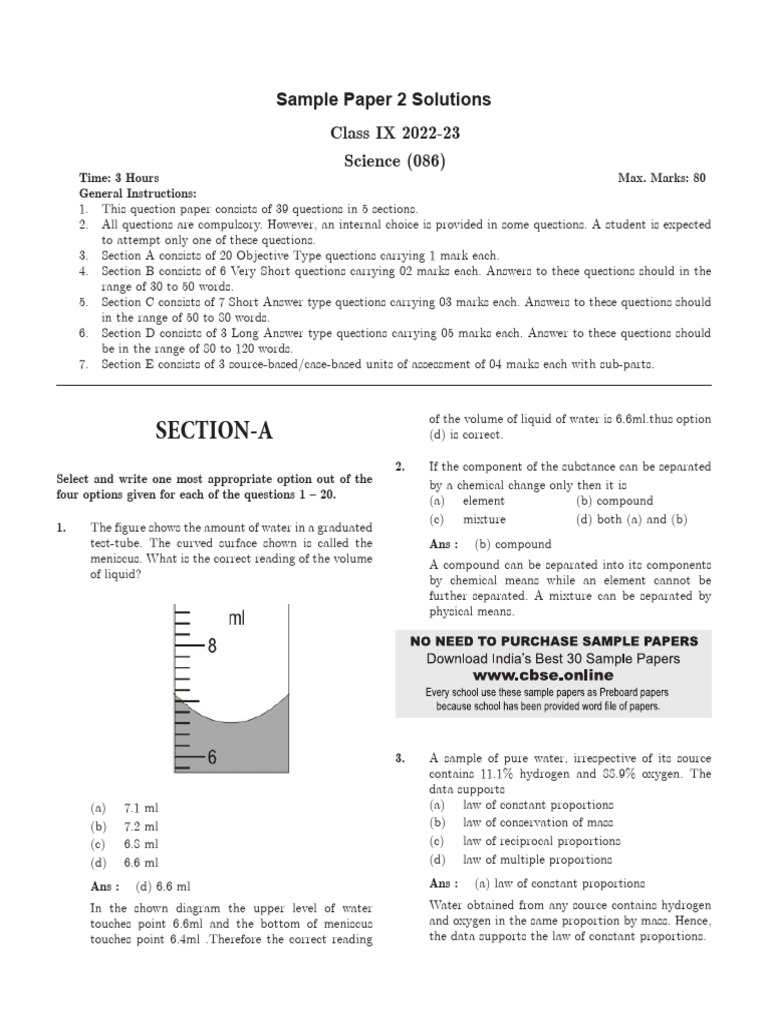 SC Sample Paper 2 Solutions-1 | PDF | Force | Momentum
