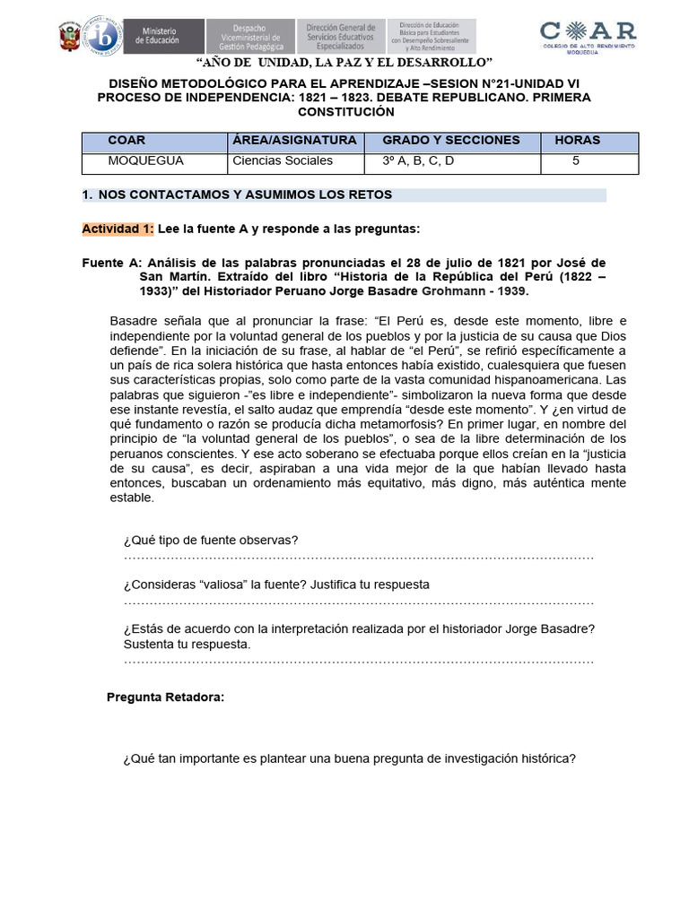 DMpA N°21 - 3° - CCSS - IIIB (Reparado) | PDF | Perú