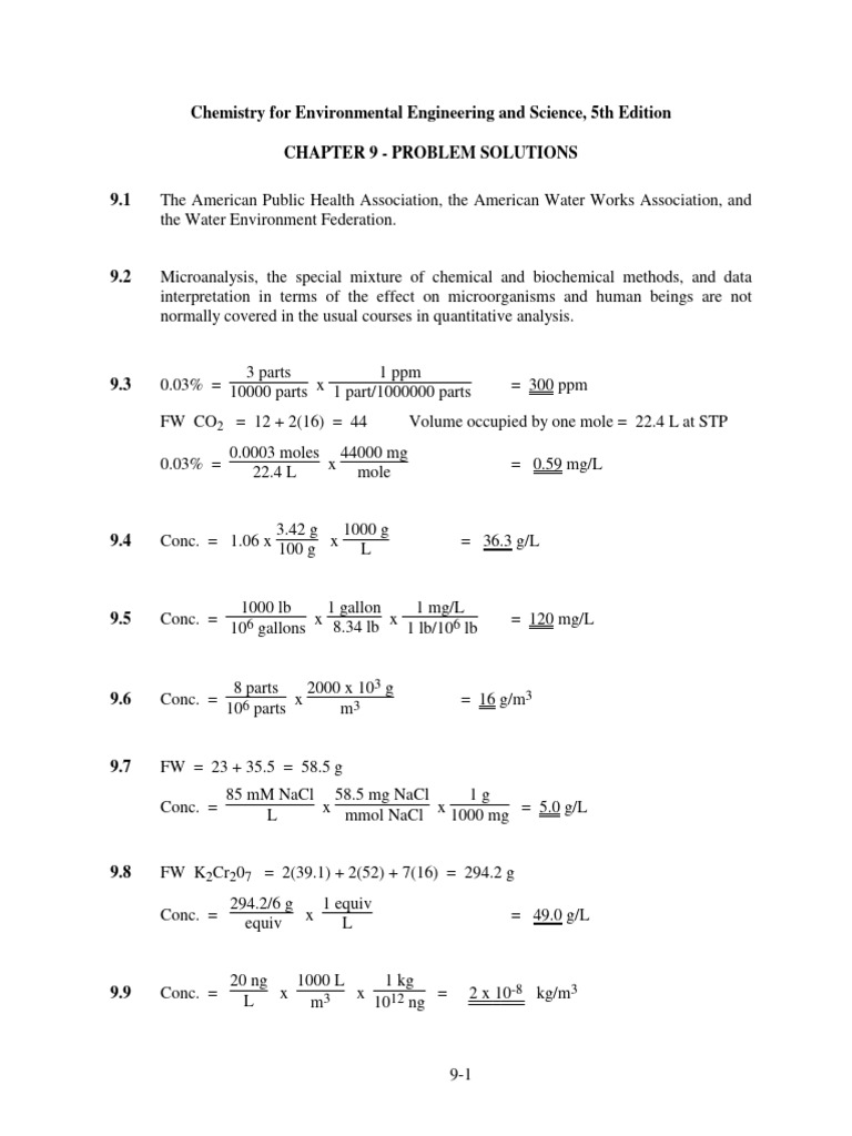 ch9 Solutions | PDF | Concentration | Parts Per Notation