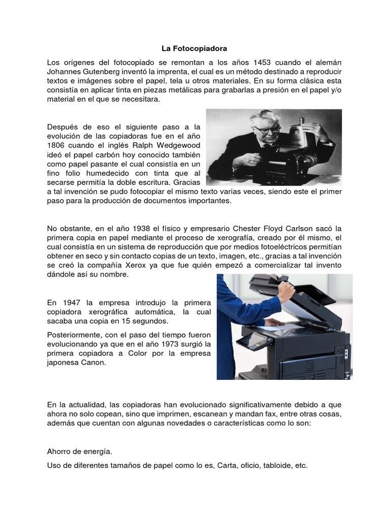 Historia y evolución de la fotocopiadora | PDF
