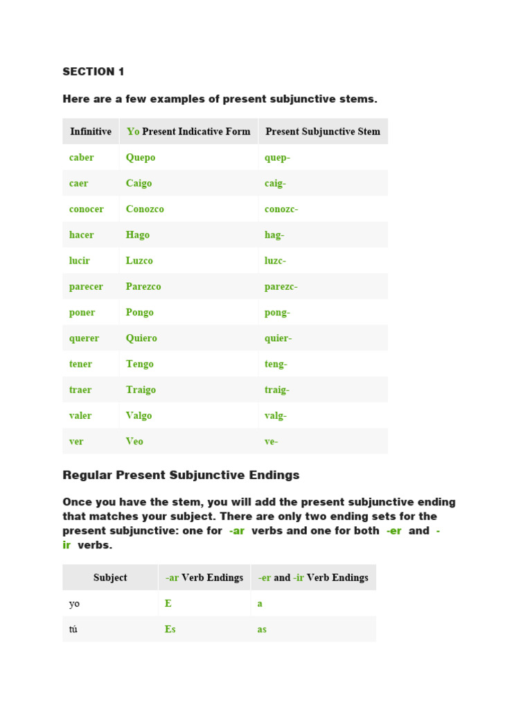 Irregular Spanish Subjunctive Verbs Guide | PDF | Grammatical ...