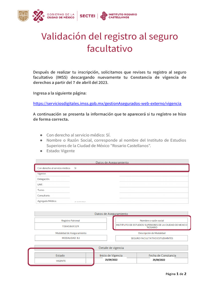 Guia Validacion Registro Seguro Facultativo | PDF