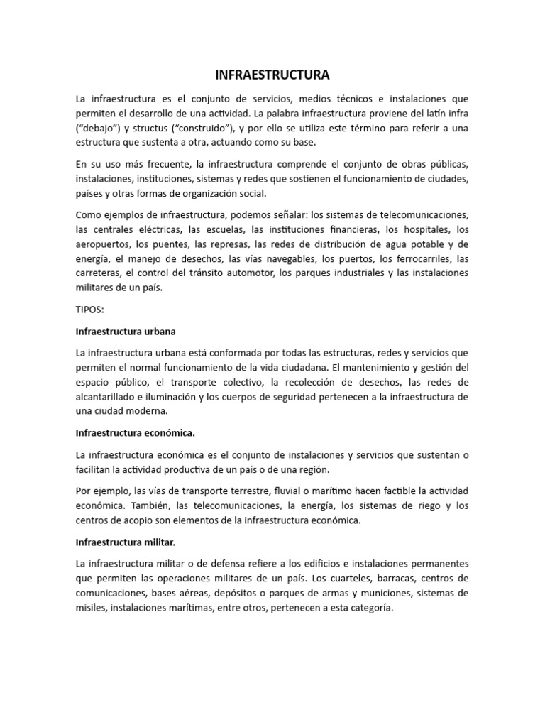 Definición y Tipos de Infraestructura | PDF | Infraestructura | Economias