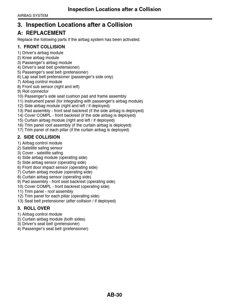 3 Inspection Locations After A Collision | PDF | Airbag | Seat Belt