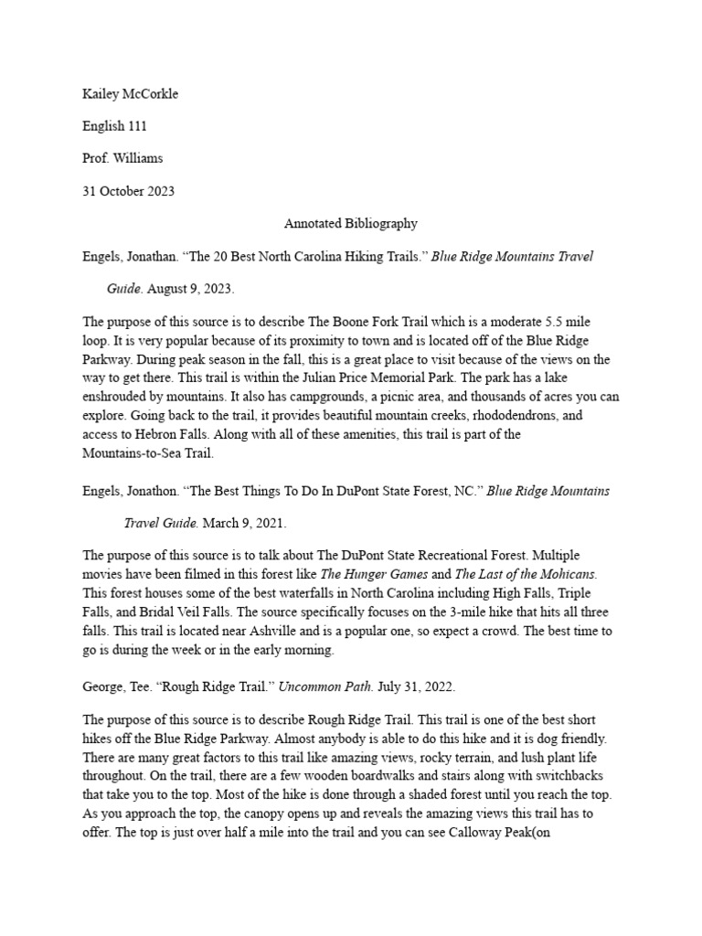 Annotated Bibliography 1 | PDF | Trail