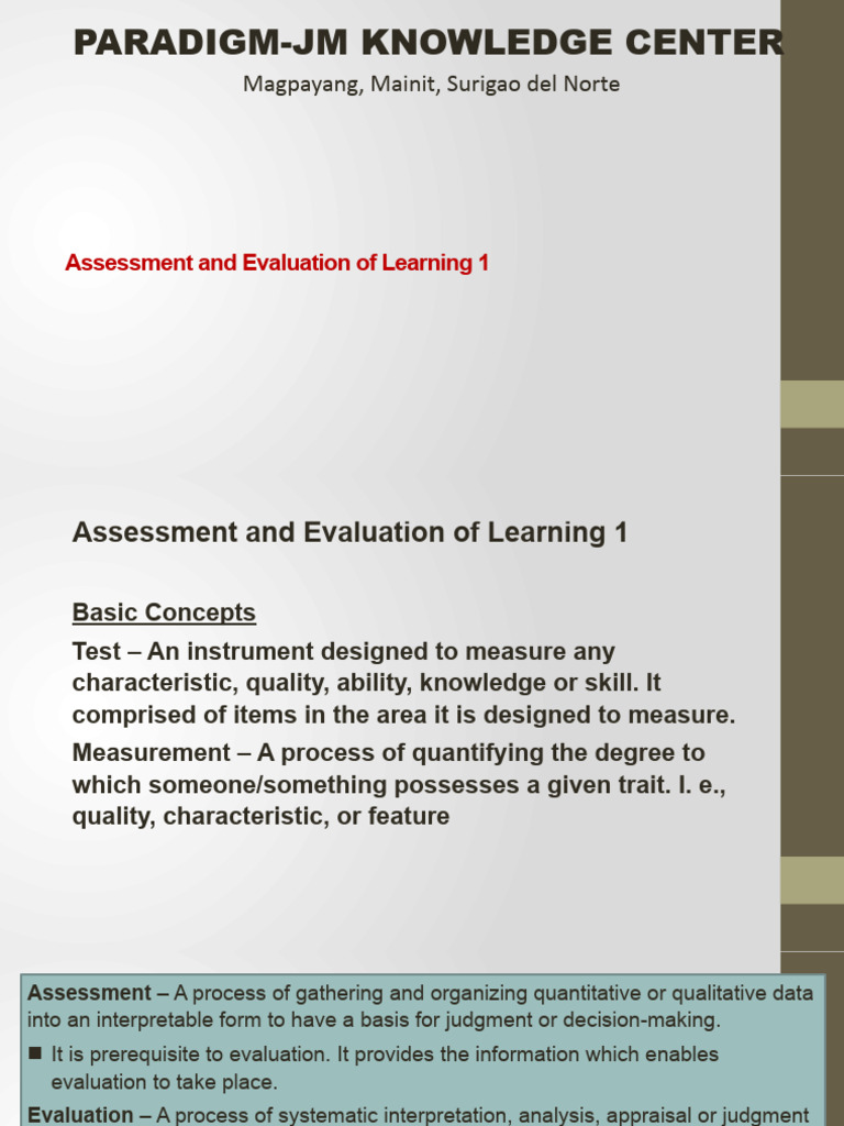 Assessment and Evaluation Learning 1 - Content Only | PDF | Educational Assessment | Validity ...