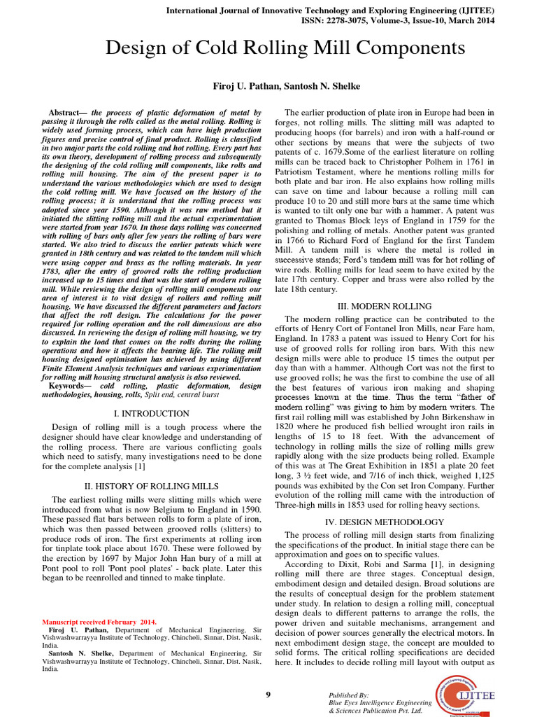 Design of Cold Rolling Mill Components | PDF | Rolling (Metalworking ...