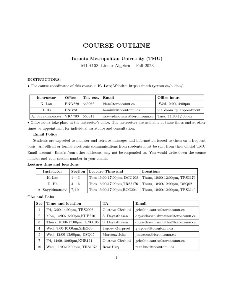 MTH108 Courseoutline F2023 | PDF | Plagiarism | Academic Dishonesty