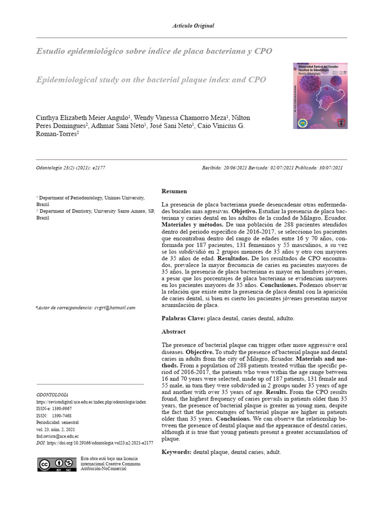 Epidemiological Study On The Bacterial Plaque Index and CPO | PDF ...