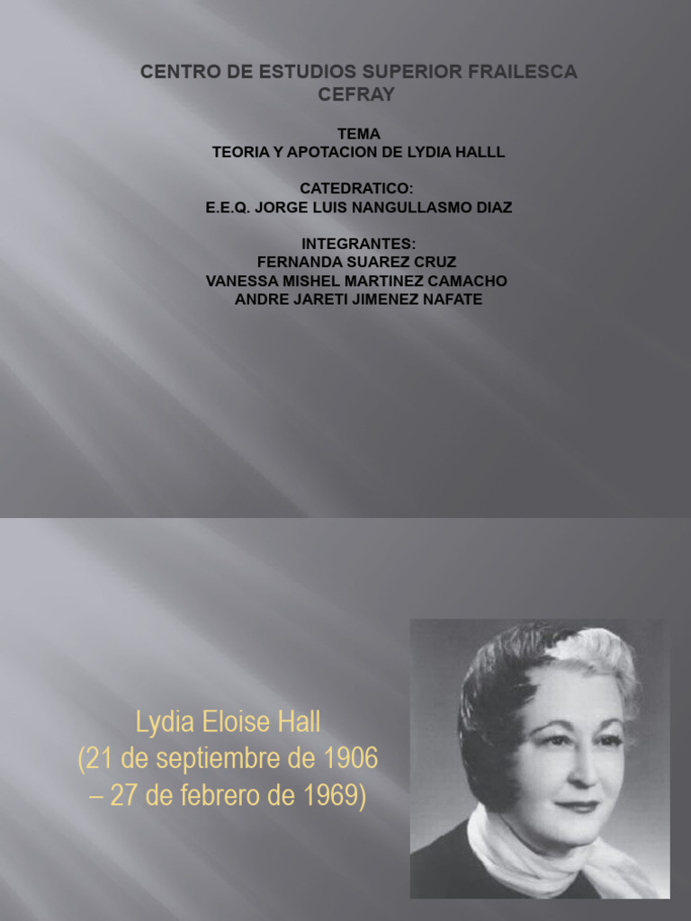 Teoría de Enfermería de Lydia Hall | PDF | Enfermería | Cuidado de la salud