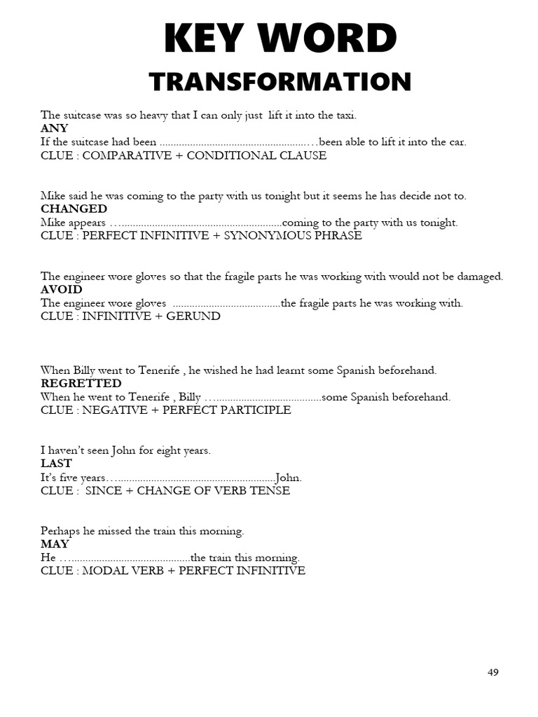 Fce Key Word Transformation Made Easy 1-50-51 | Download Free PDF | Verb | Linguistics