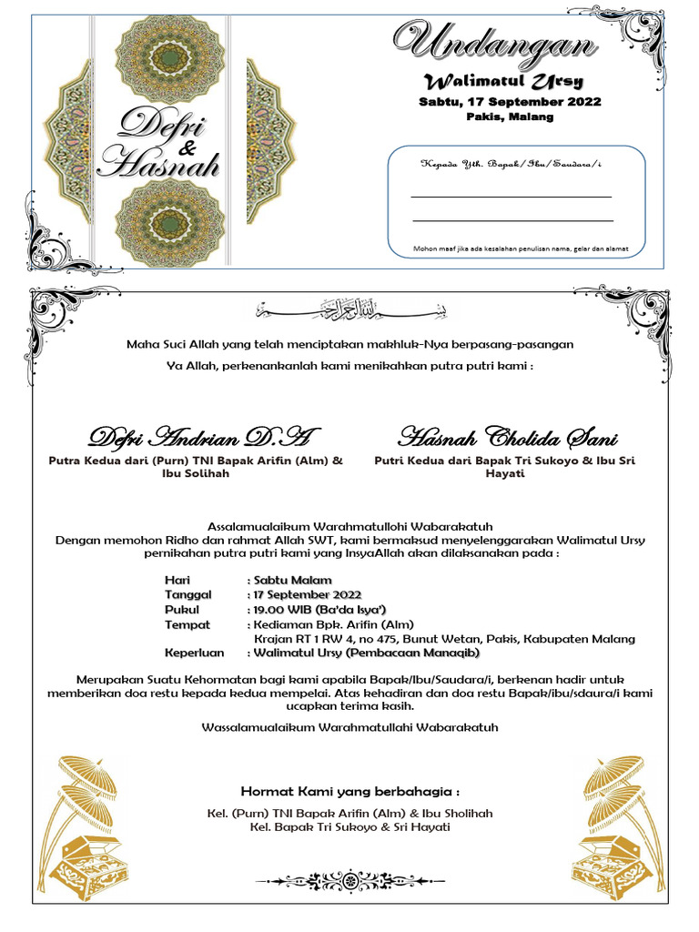 Undangan Walimatul Ursy Doc 5 - Kanalmu | PDF