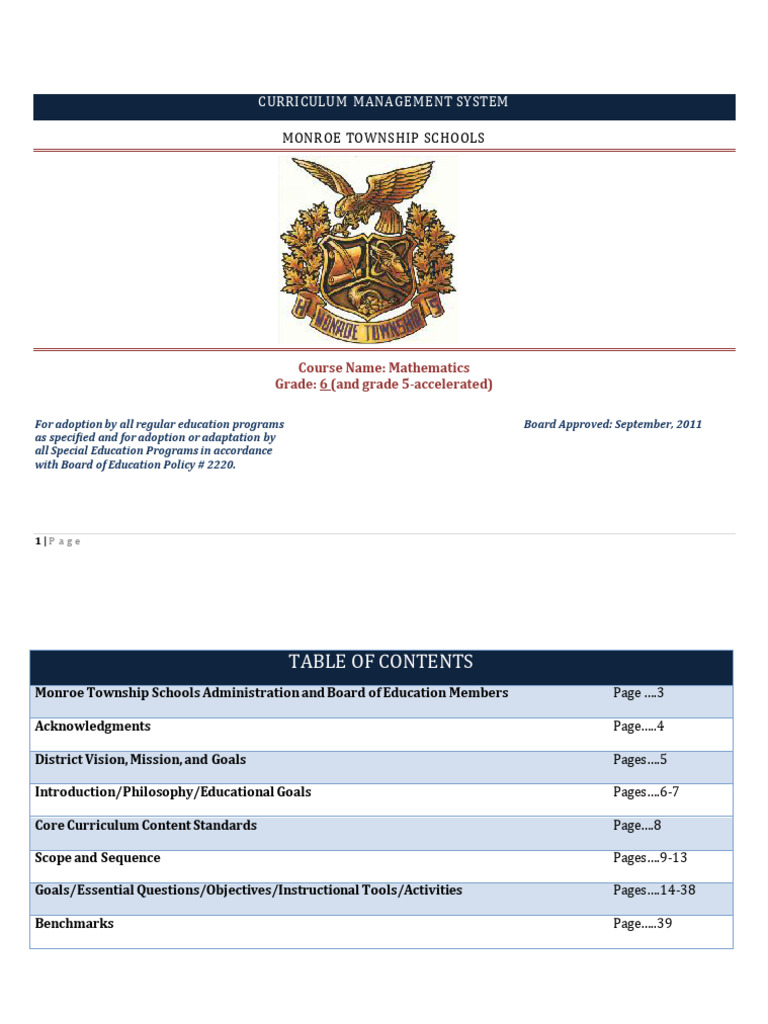 Monroe Township 6th Grade Math Curriculum | PDF | Numbers | Area