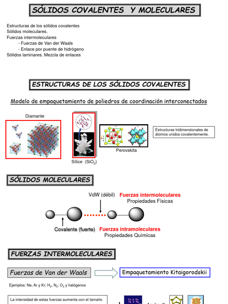 Estructuras de Sólidos Moleculares y Covalentes | PDF | Tecnología