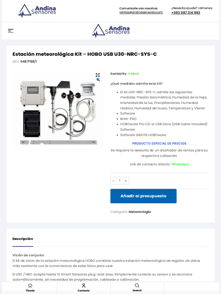 1 Estación Meteorológica Kit - HOBO USB U30-NRC-SYS-C - Andina Sensores ...
