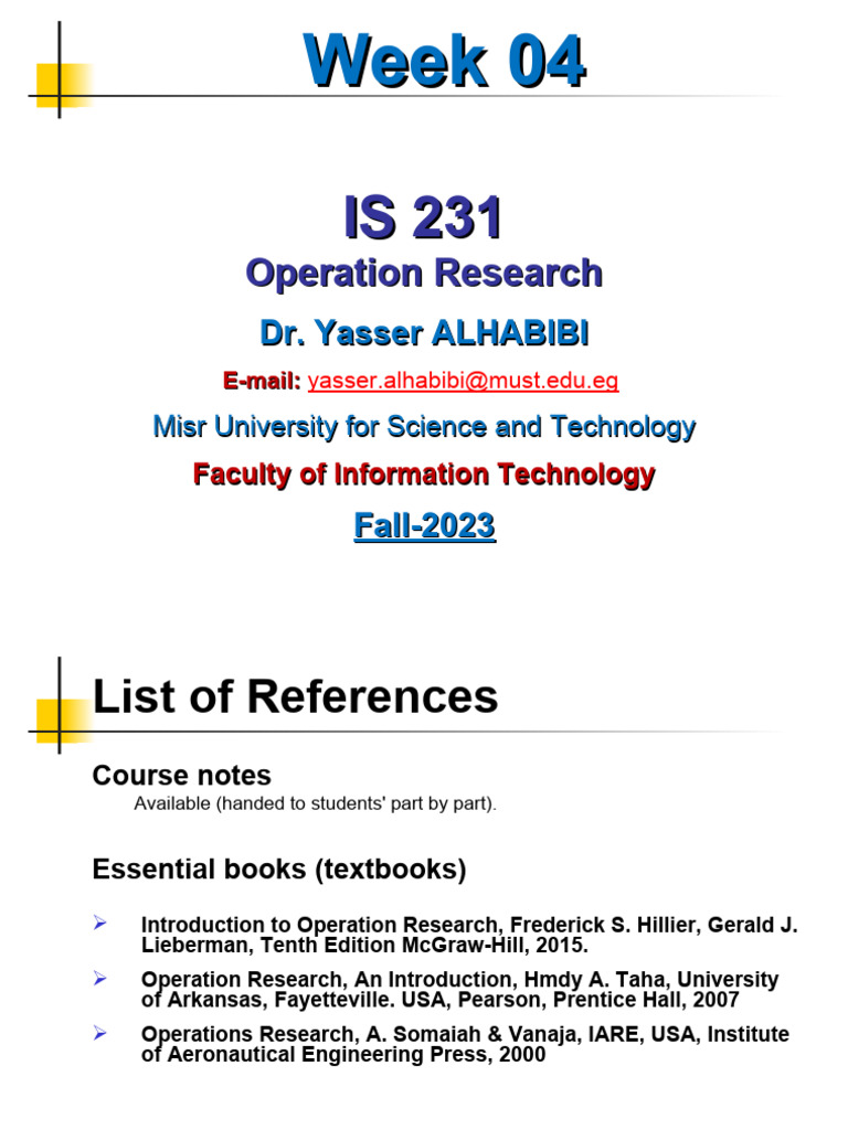 Lec 04 - Week 04 Operations Research | PDF | Mathematical Optimization | Linear Programming