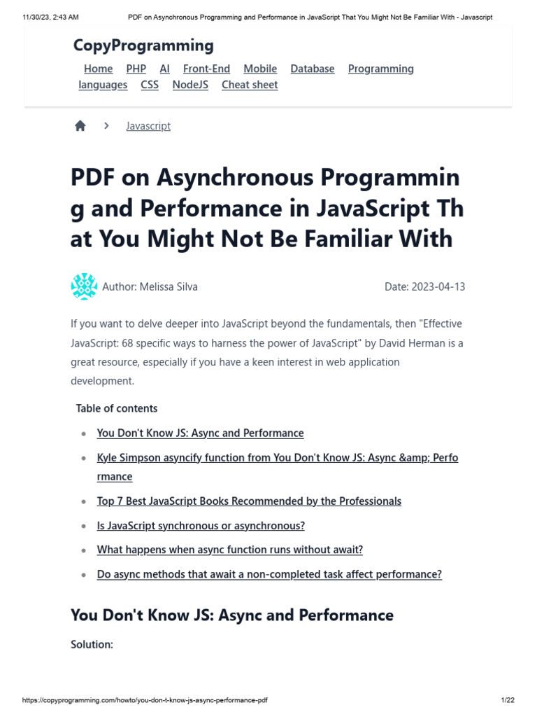 Asynchronous Programming And Performance In Javascript That You Might Not Be Familiar With 