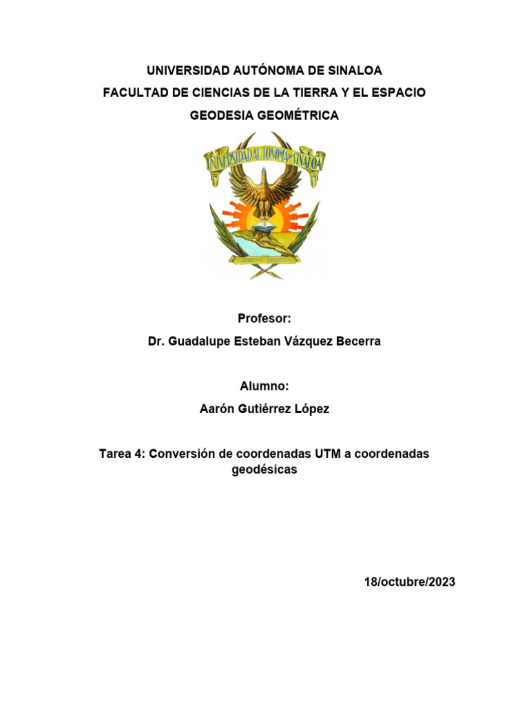 Conversión de Coordenadas UTM-Geodésicas | PDF | Sistema coordinado | Sistema de coordenadas ...