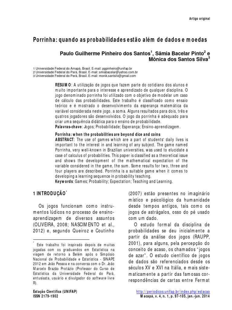 Porrinha - Quando As Probabilidades Estão Além de Dados e Moedas Educ Estat | PDF | Variável ...