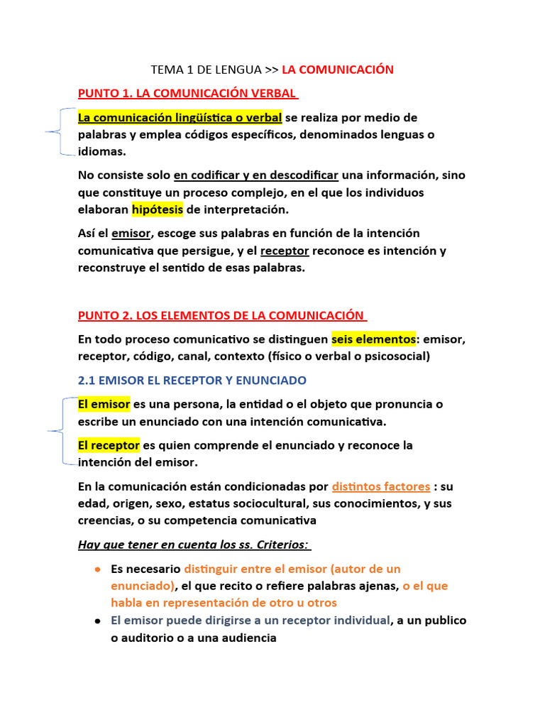 TEMA 1 DE LENGUA - Docx 1 Bach (Recuperado Automáticamente) | PDF | Comunicación | Comunicación ...