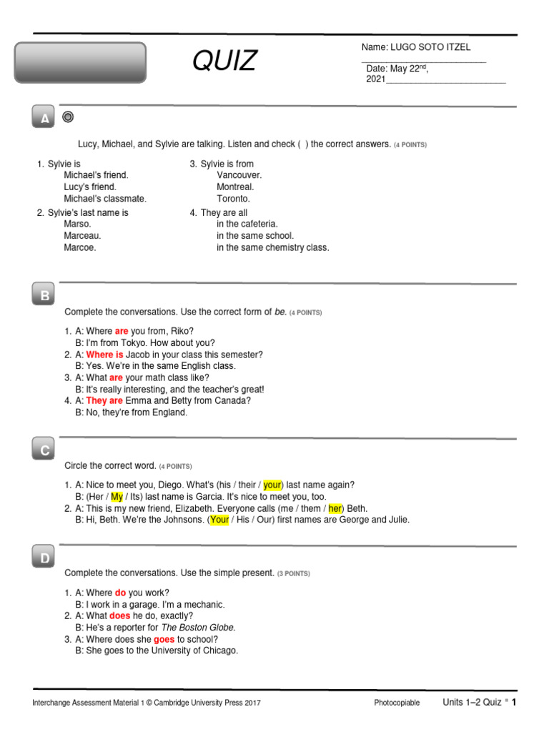 Quiz Units 1 and 2 | PDF