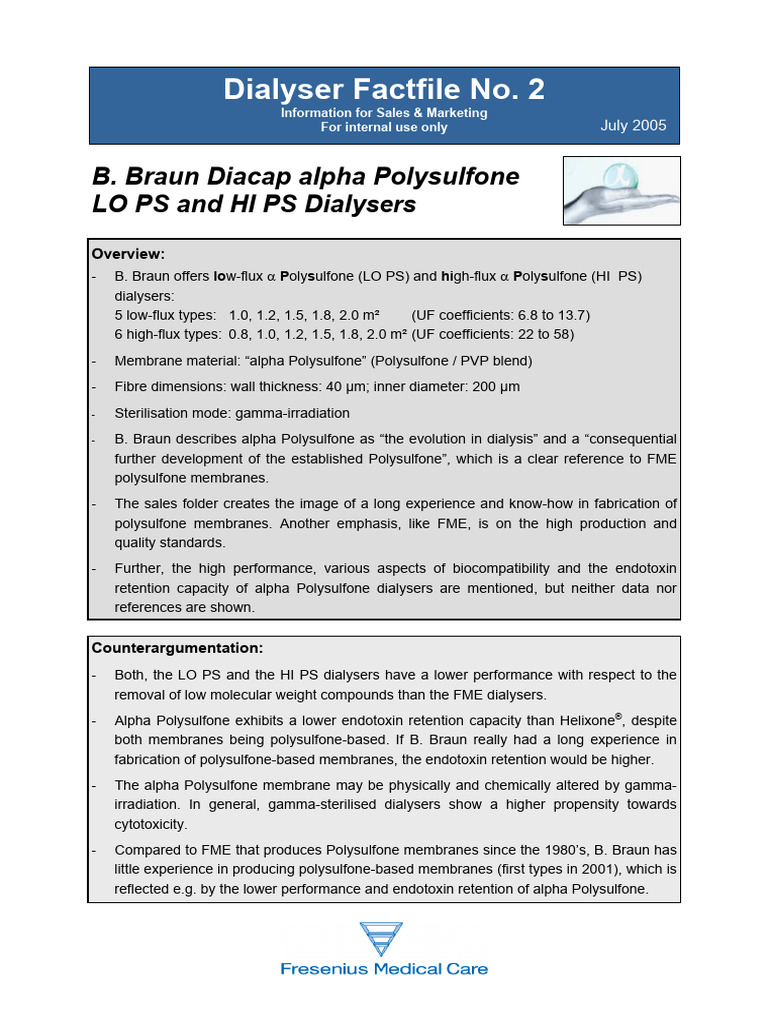 BBraun Diacap Alphapolysulfone | PDF | Membrane | Hemodialysis