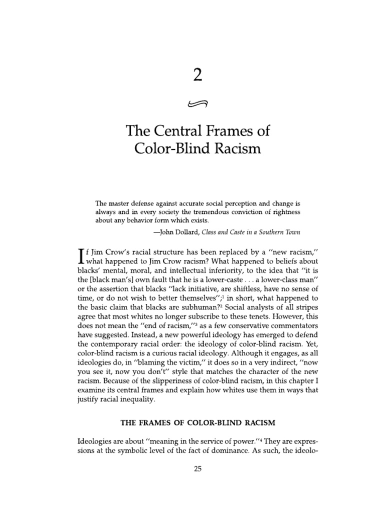 Race Central Frames of Color-Blind Racism | PDF