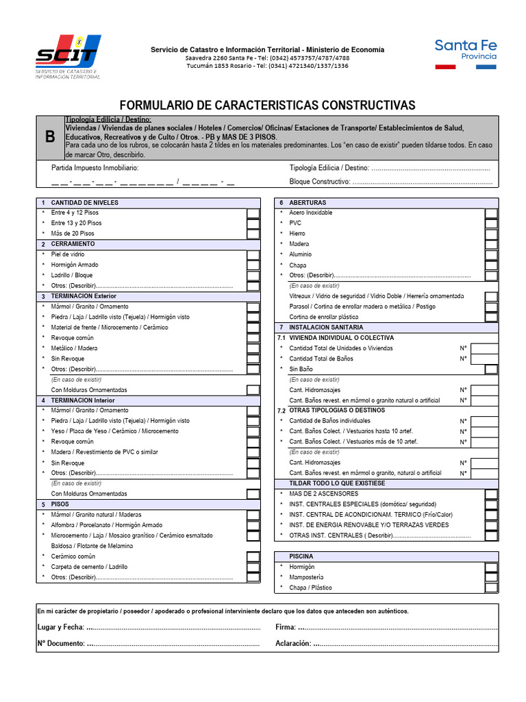 Formulario B Características Constructivas | PDF | Materiales de ...