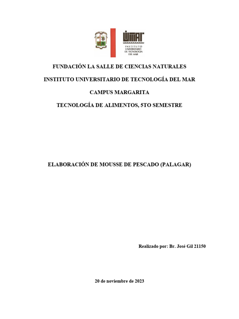Elaboración de Mouse de Pescado (Palagar) | PDF | Alimentos | Panes