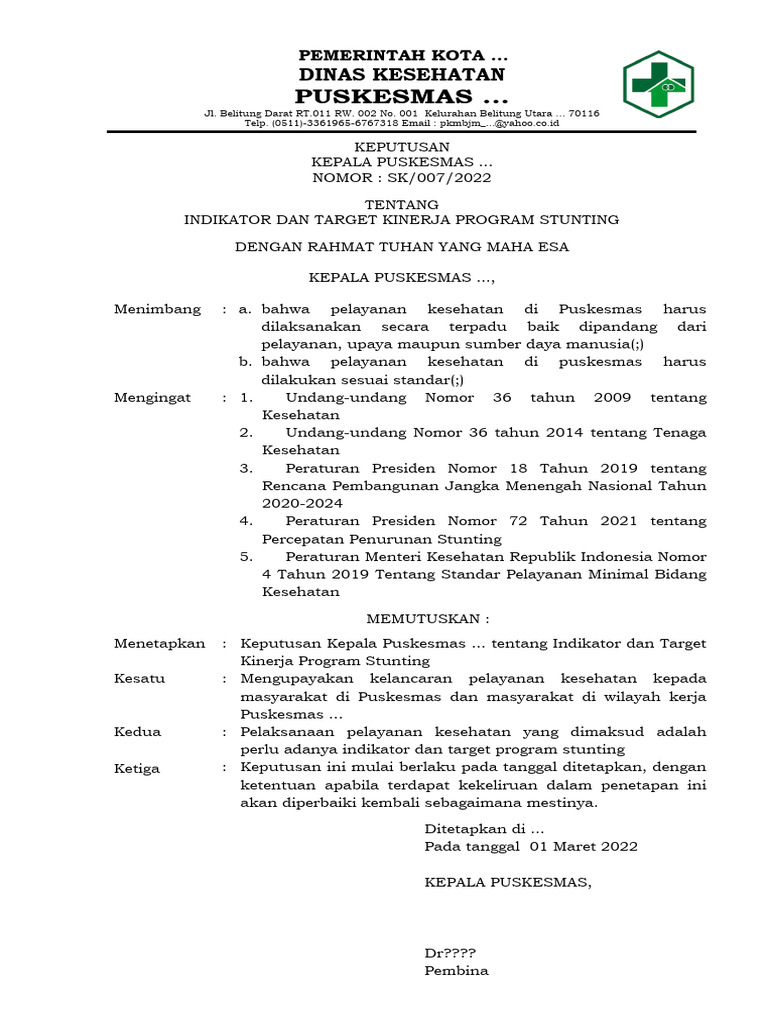 4.1.1.1 Contoh SK Indikator Stunting | PDF