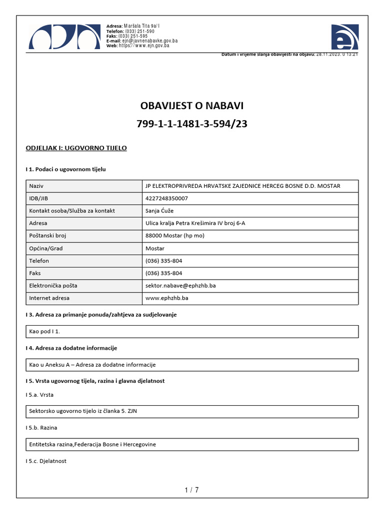 Obavijest o nabavi- Brojila električne energije | PDF