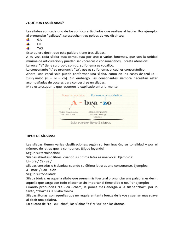 Taller de Silabas, Acento y Tilde | PDF | Sílaba | Idiomas