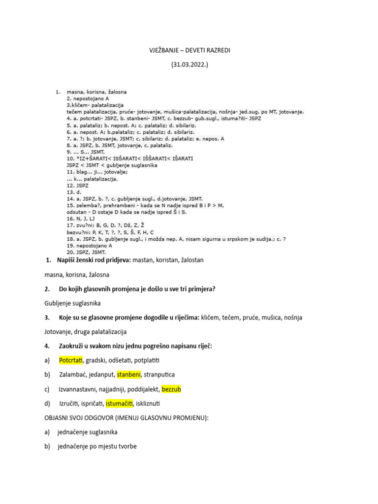 IX - Glasovne Promjene - Vježba | PDF