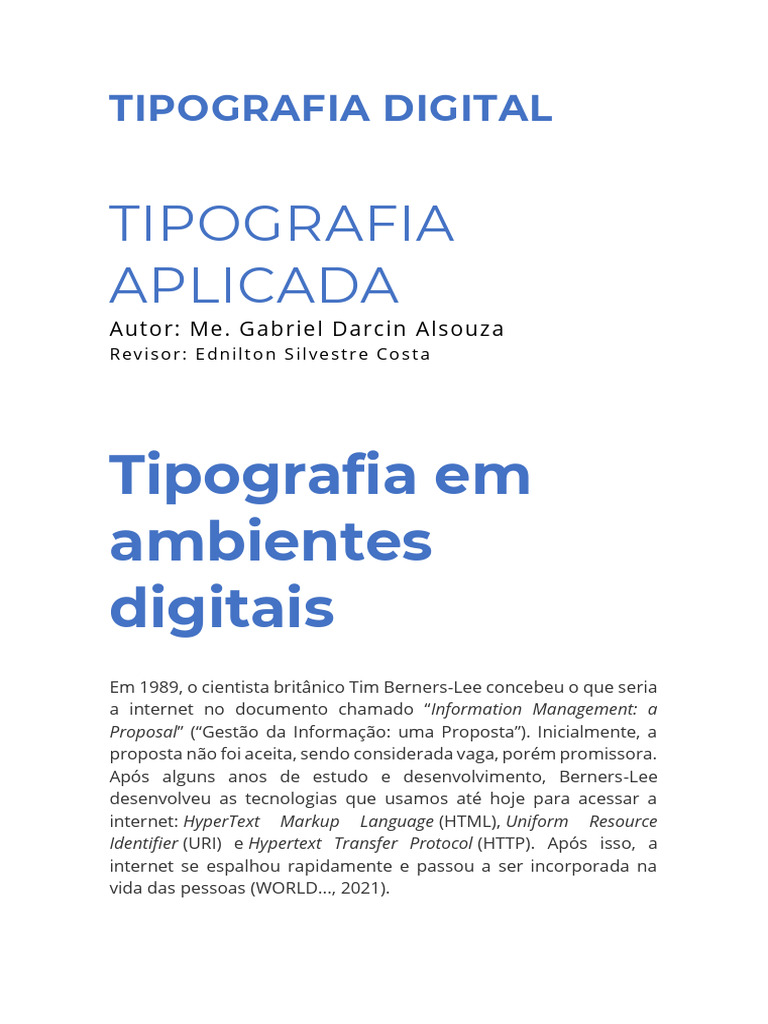 Tipografia Digital - Tipografia Aplicada | PDF | Hipertexto | Tipografia