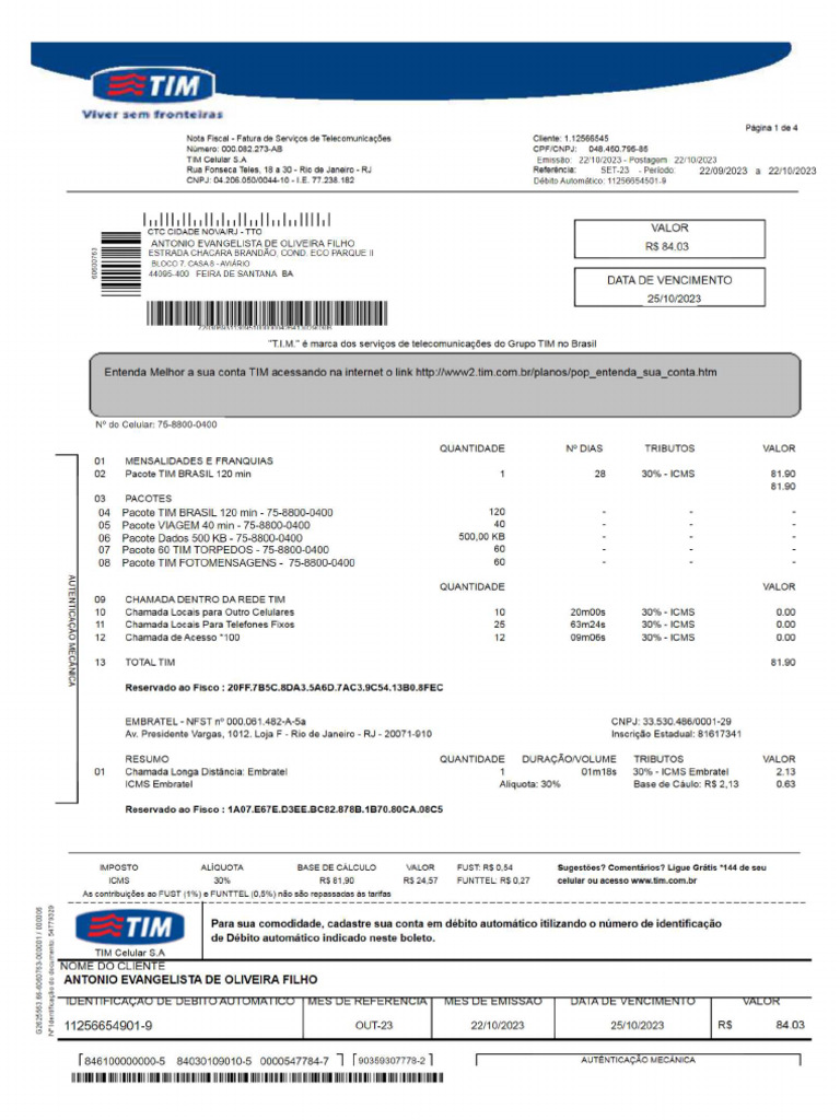 Fatura Tim | PDF