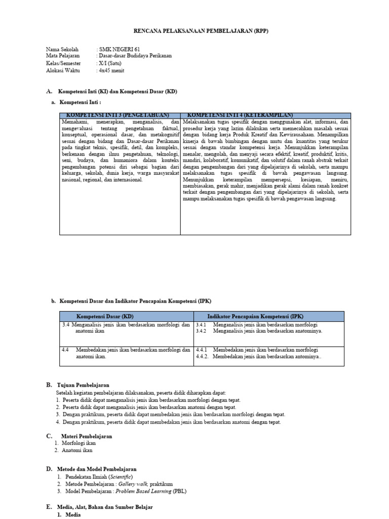 Rencana Pelaksanaan Pembelajaran (RPP) | PDF