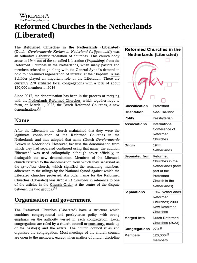 Reformed Churches in The Netherlands (Liberated) | PDF | Christian ...