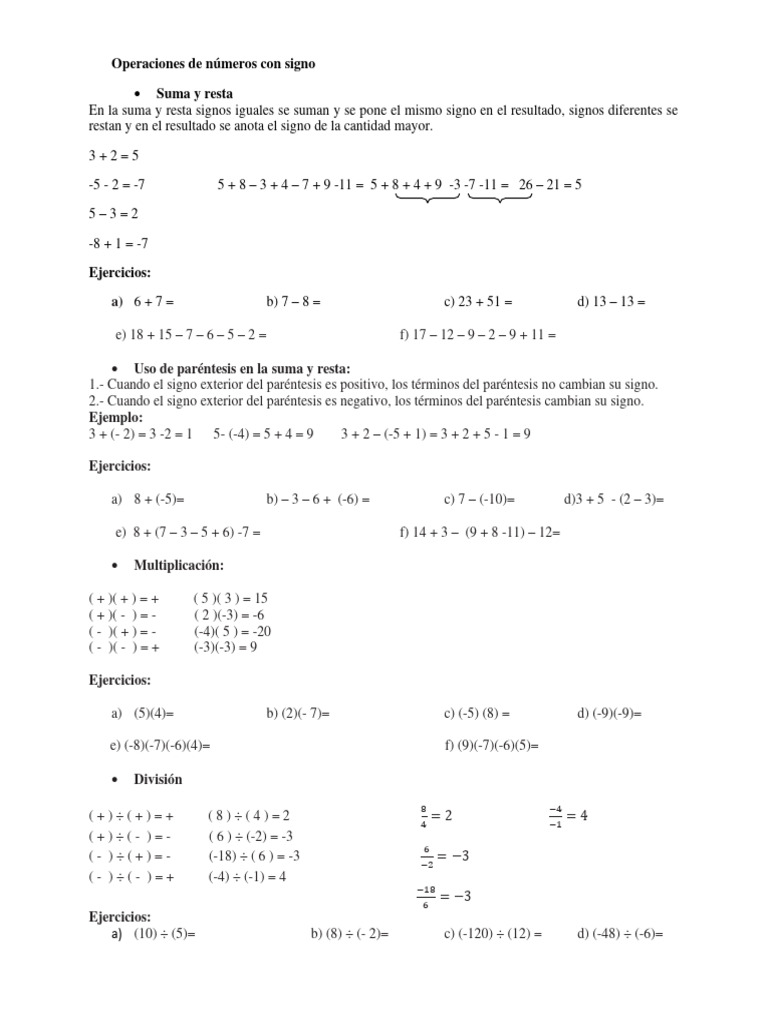 Operaciones con Números Enteros | PDF | Métodos y materiales de enseñanza