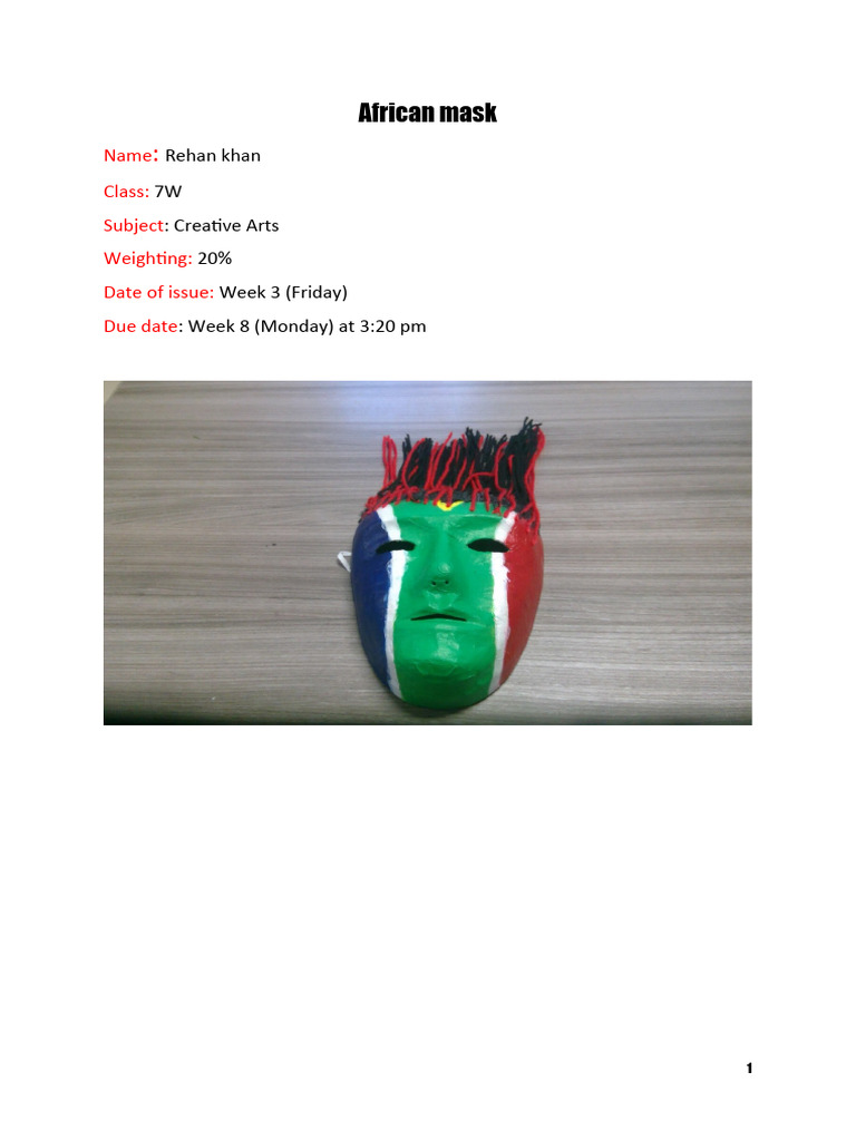 African Masks: A Creative Arts Project | PDF | Mask