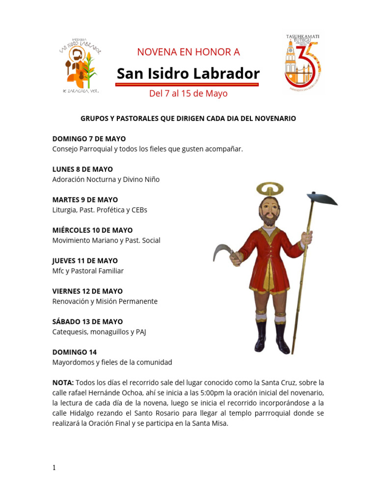 Novena a San Isidro Labrador 2024 | PDF | Intercesión | Oración