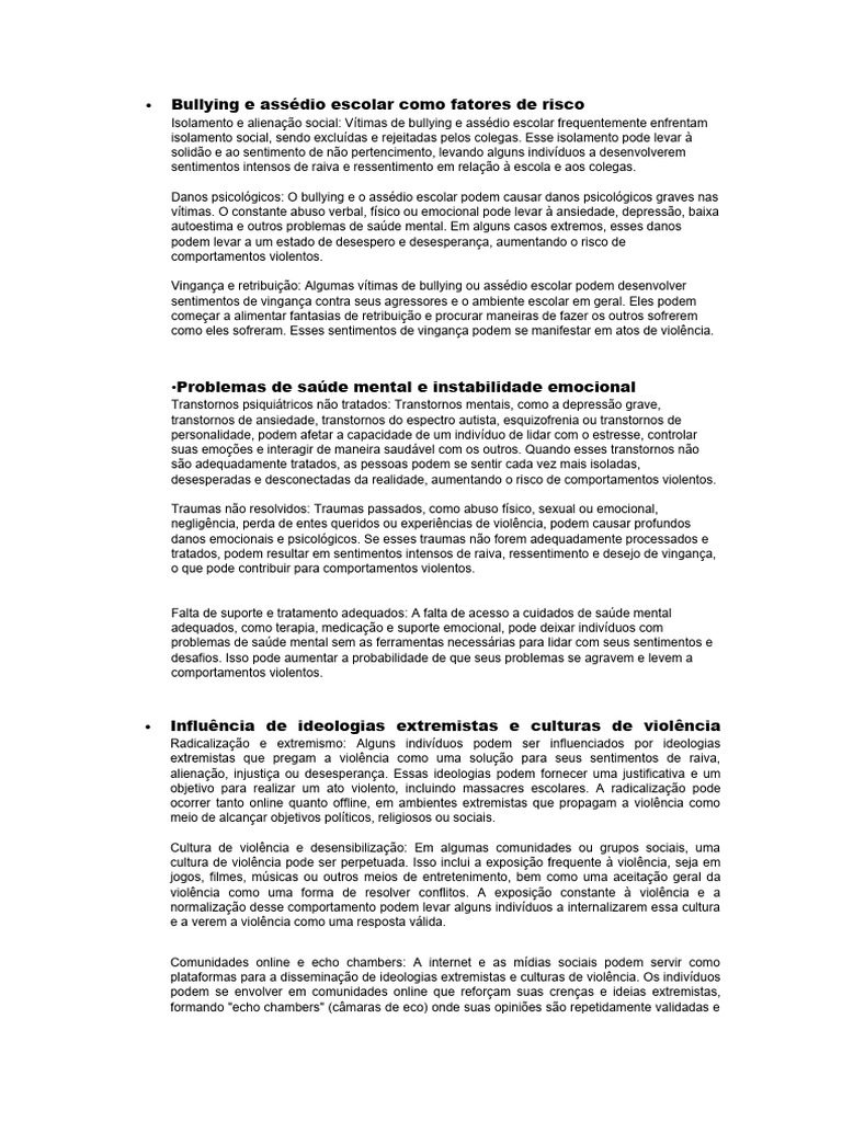Bullying e Assédio Escolar Como Fatores de Risco | Download grátis PDF ...