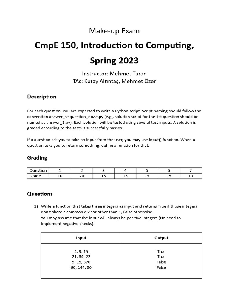 CmpE 150 Python Make-up Exam Guide | PDF | Encryption | Function (Mathematics)