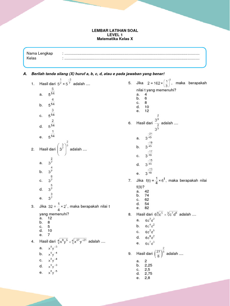 Latihan Soal PTS MTK Kelas 10 | PDF