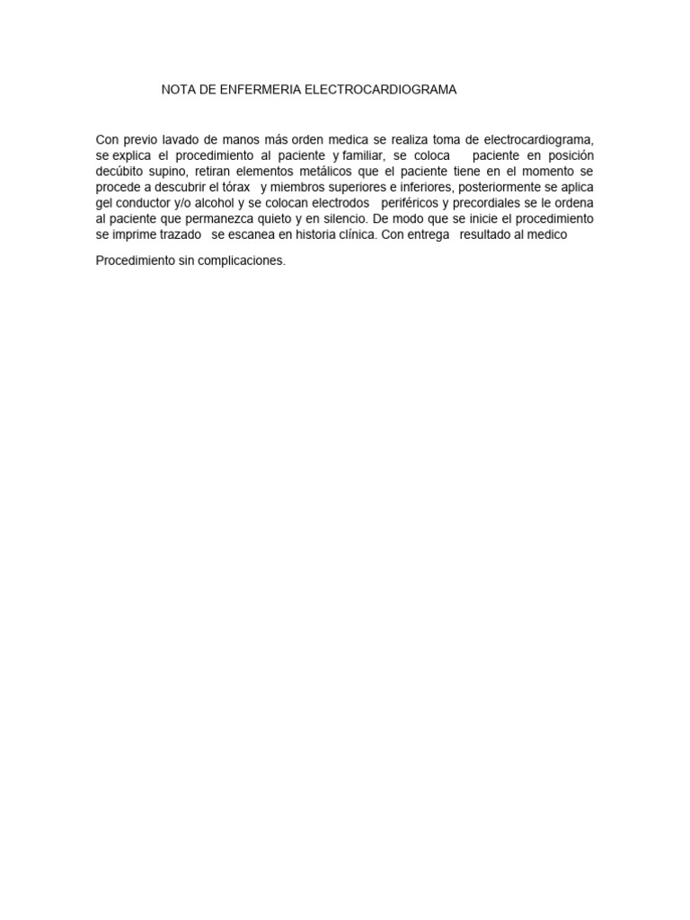 Nota de Enfermeria Electrocardiograma | PDF