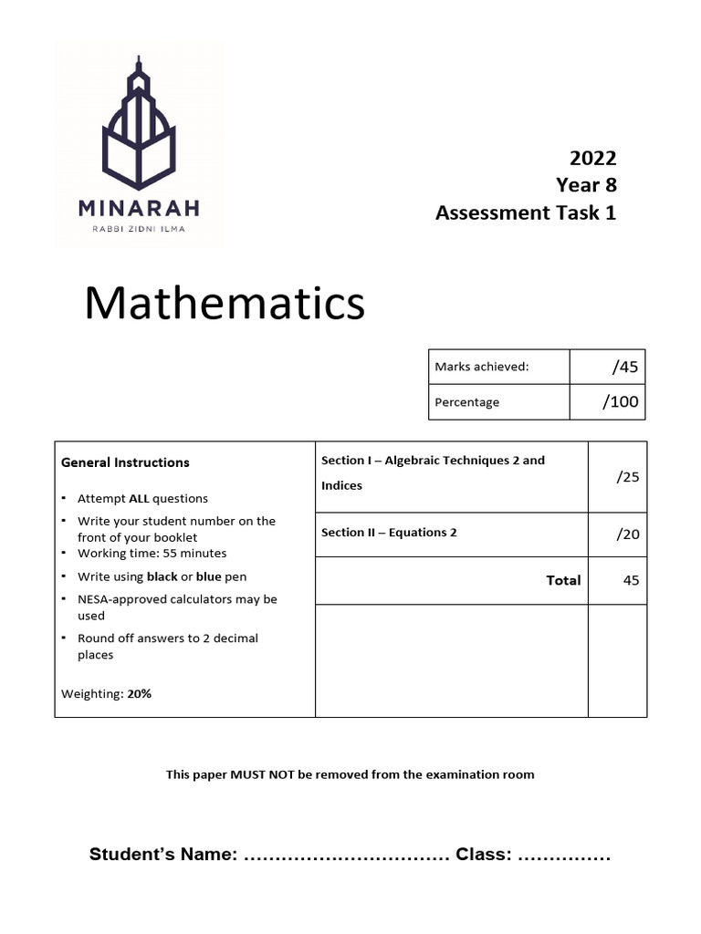 Year 8 Mathematics Assessment Task | PDF | Fahrenheit | Elementary ...