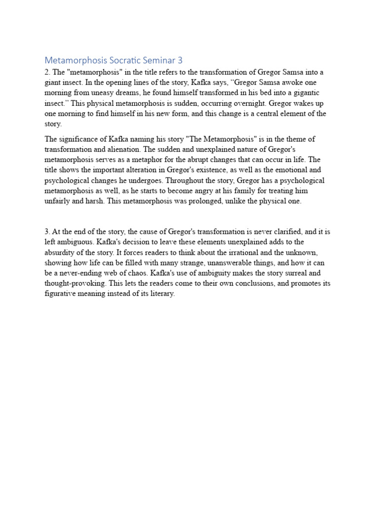 Annotated Metamorphosisseminar3 | PDF | Young Adult