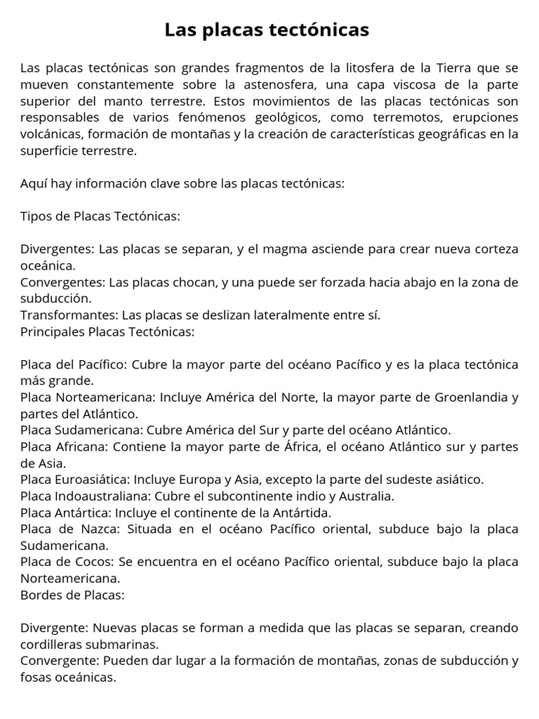 Las Placas Tectónicas | Descargar gratis PDF | Placas tectónicas | Temblores