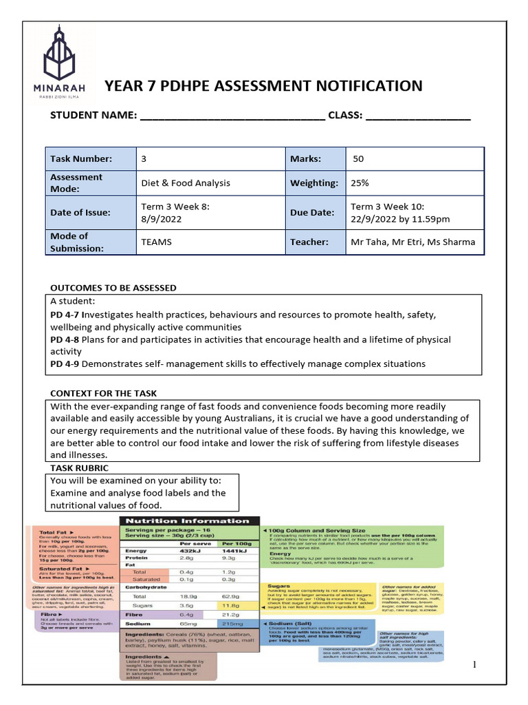 Year 7 PDHPE TERM 3 Assessment Eat Right, Live Strong | PDF | Food And ... Year 7 PDHPE TERM 3 Assessment Eat Right, Live Strong | PDF | Food And ...