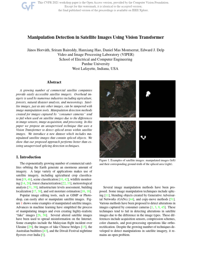 Horvath Manipulation Detection in Satellite Images Using Vision Transformer CVPRW 2021 Paper ...